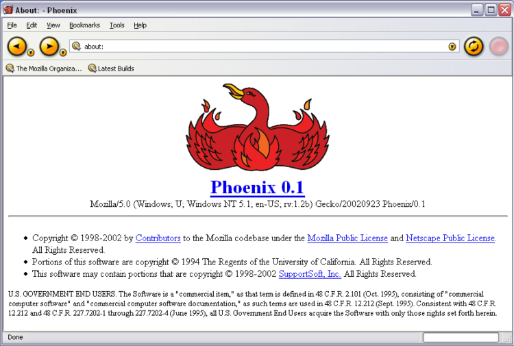 Phoenix, Versi Awal Browser Mozilla Firefox